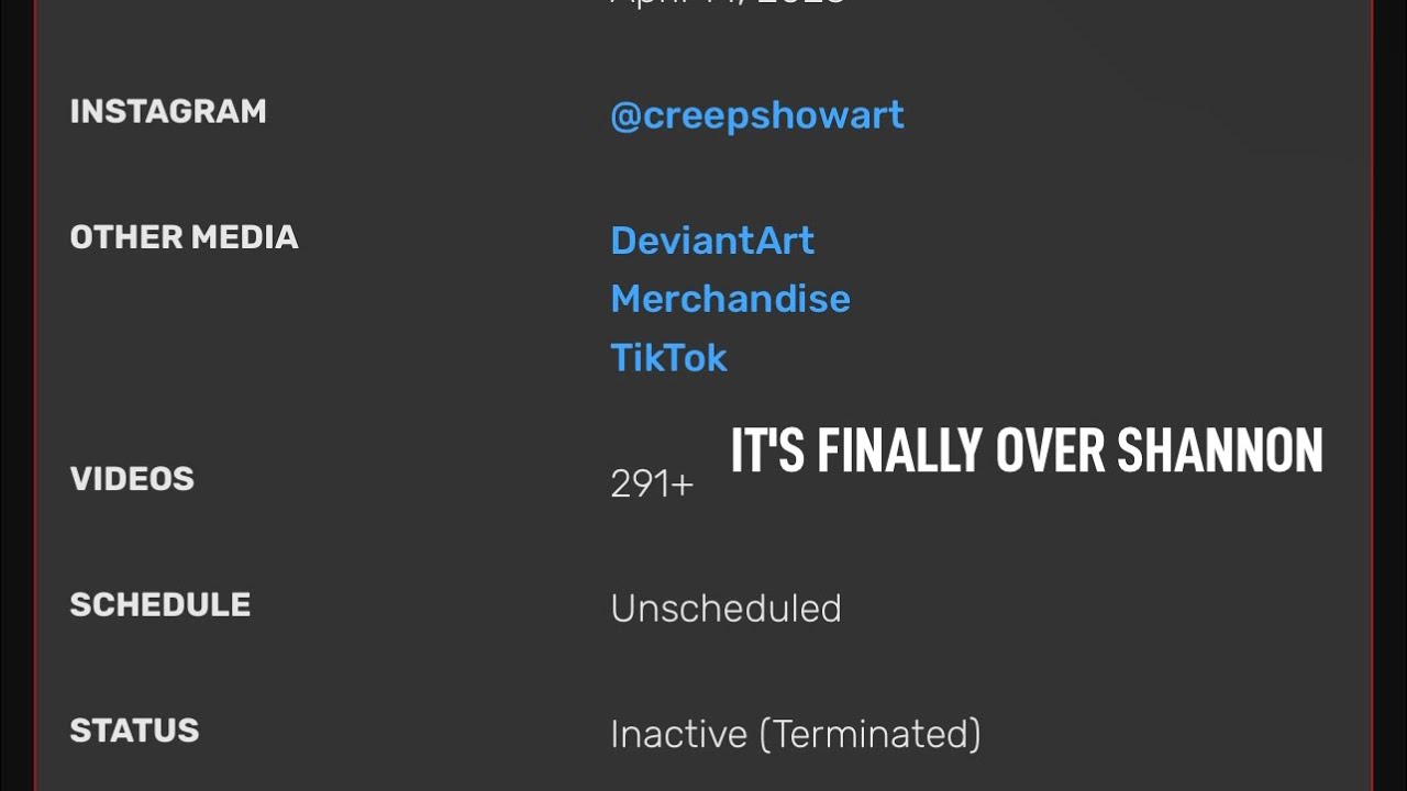 Creepshow Art has been TERMINATED from YouTube... BYE SHANNON - YouTube