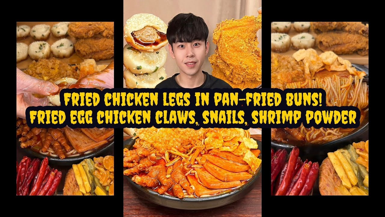 Fried Chicken Legs In Pan-Fried Buns! Fried Egg Chicken Claws, Snails ...