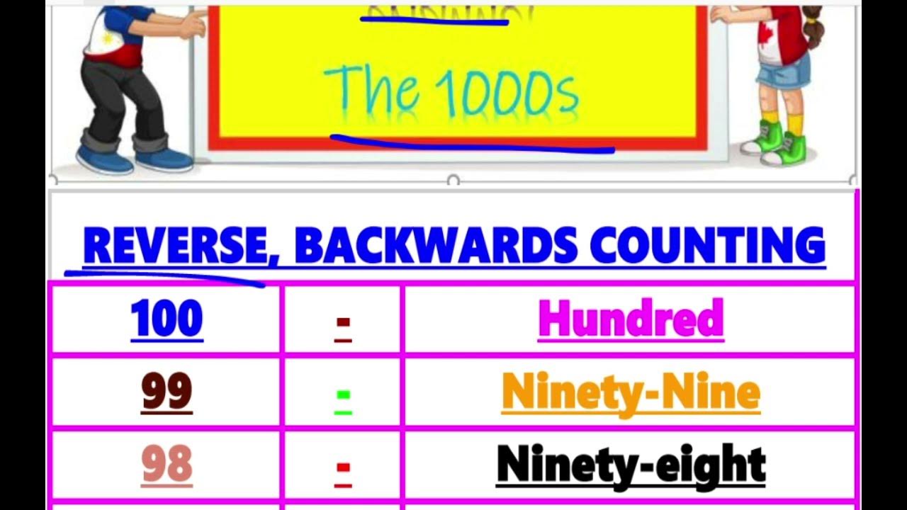 100 to 0 reverse, backward counting simple counting, 100 to 1 - YouTube