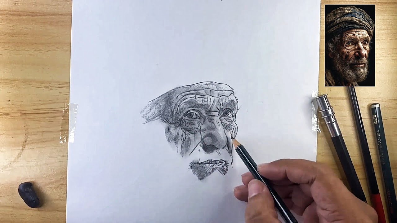 Old men portrait pencil drawing || बुड़े आदमीका स्केच || How to draw ...
