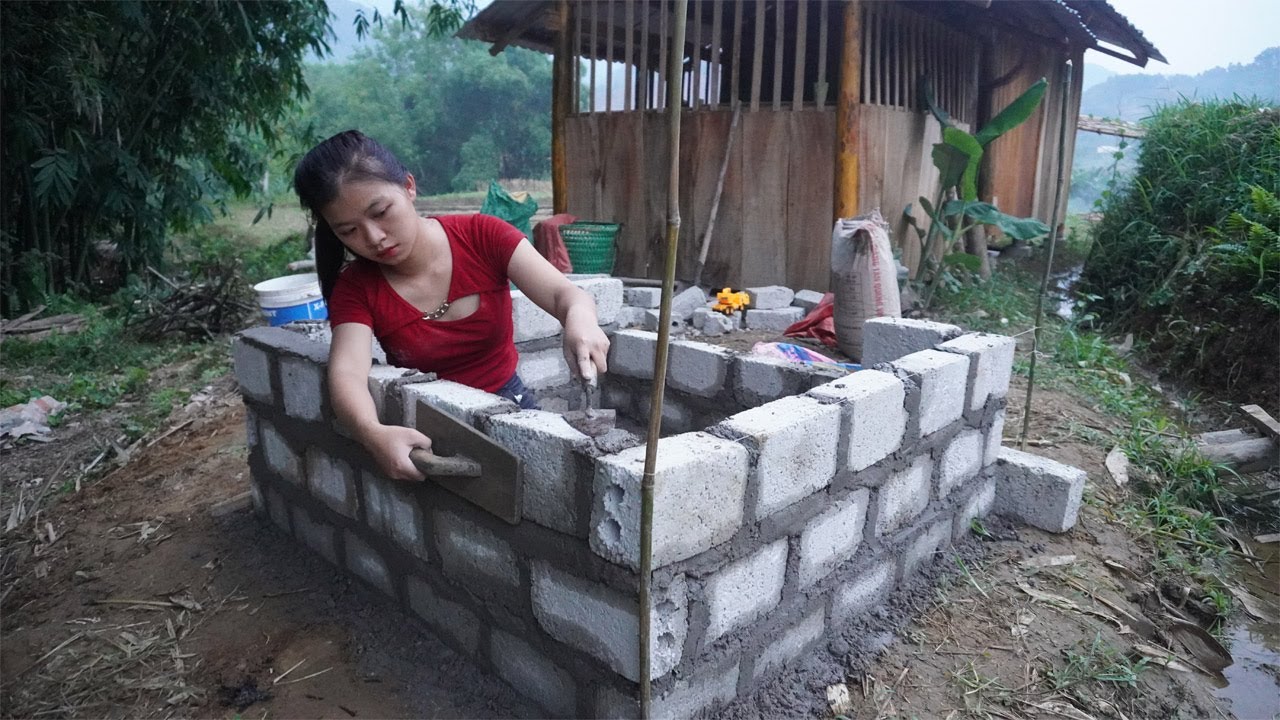 Build an outdoor water tank, cement construction skills - Green forest ...