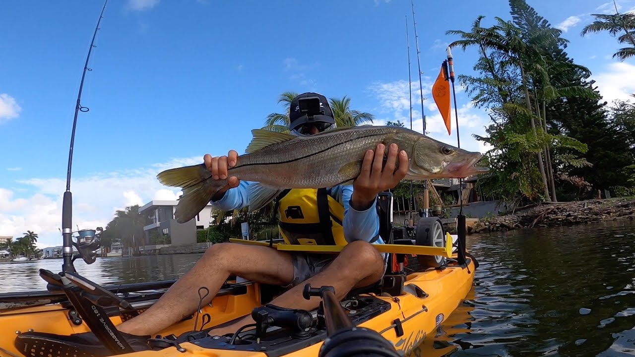 My first Slot Snook - Kayak Fishing Miami Canal - YouTube