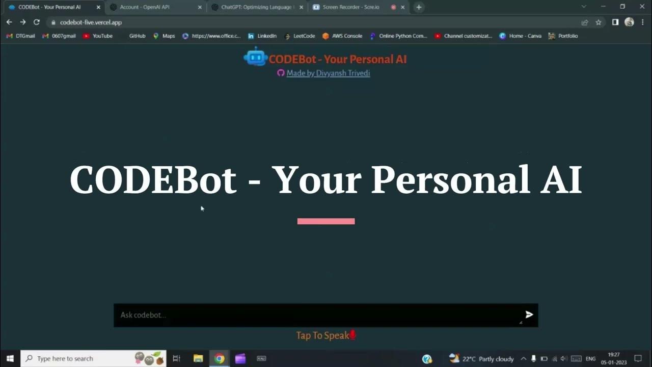 Codebot Ai Chatbot Using Openai Api Chatgpt Introduction Demo Youtube