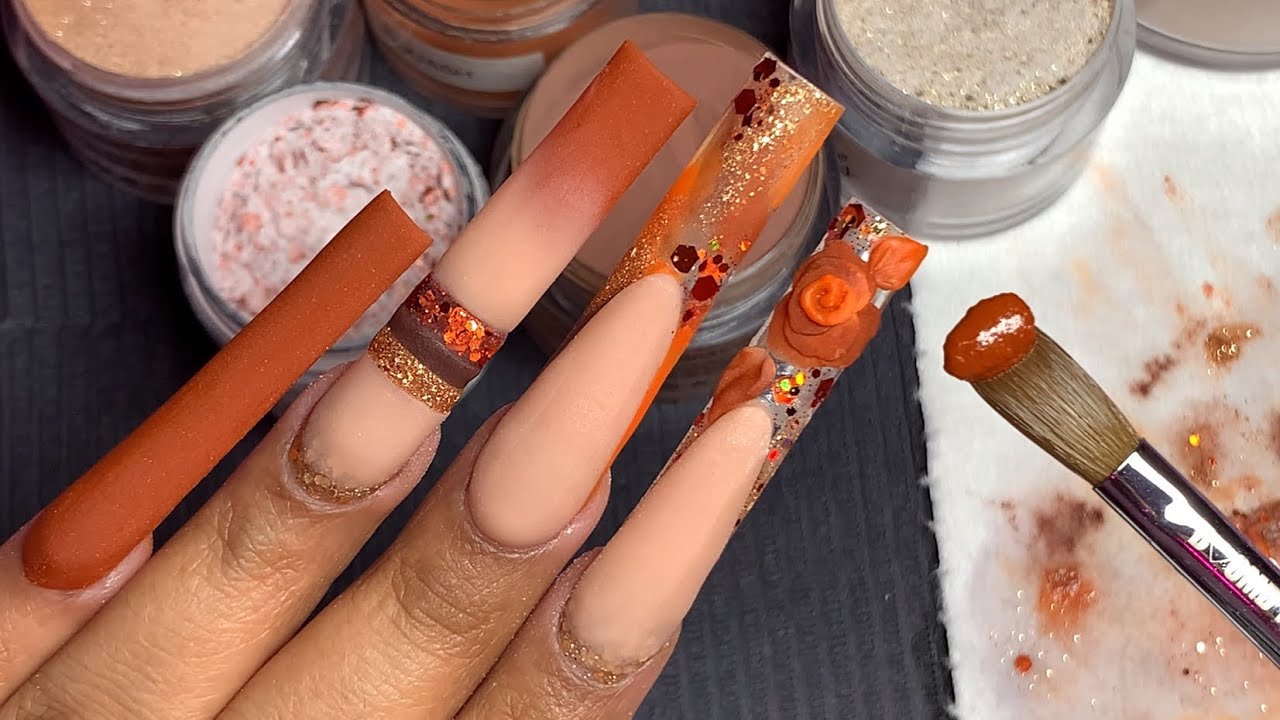 FALL GLAMOROUS NAILS 🍂🍁/ ENCAPSULATED 3D ROSE/ COLOR BLOCKING - YouTube