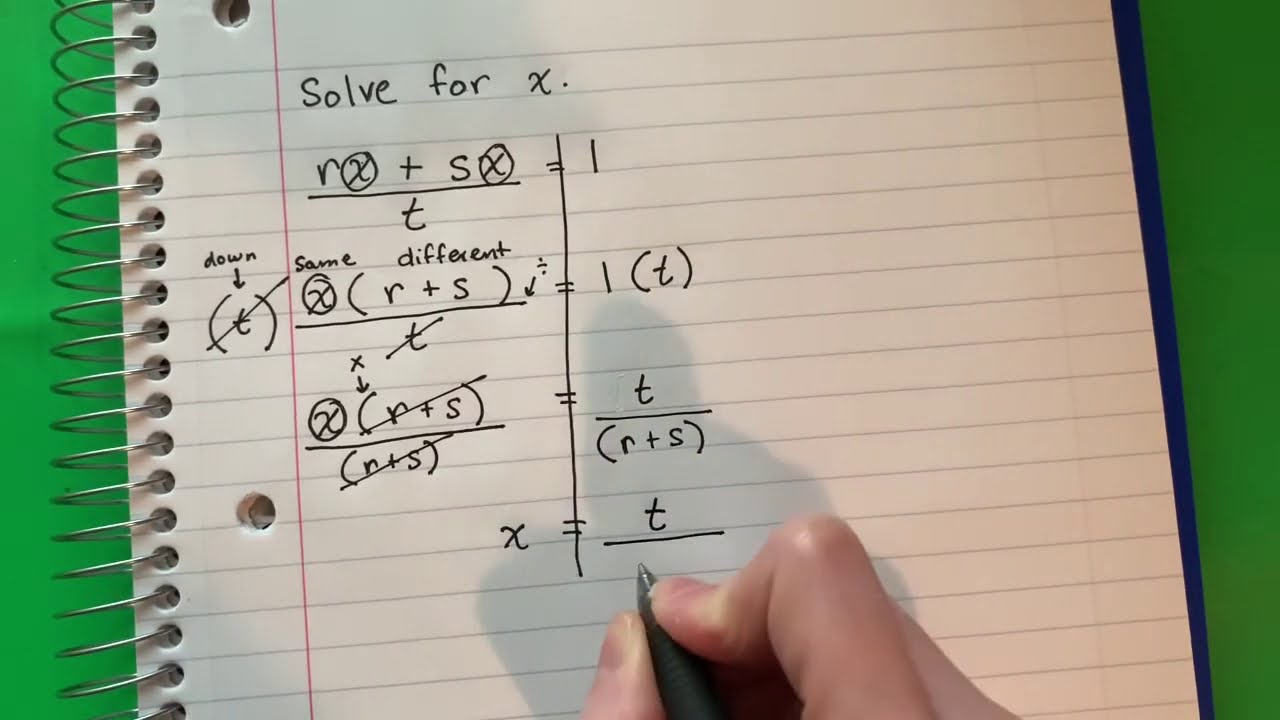 Solve for x: (rx+sx)/t=1 // Literal Equations // Solving for a Variable ...