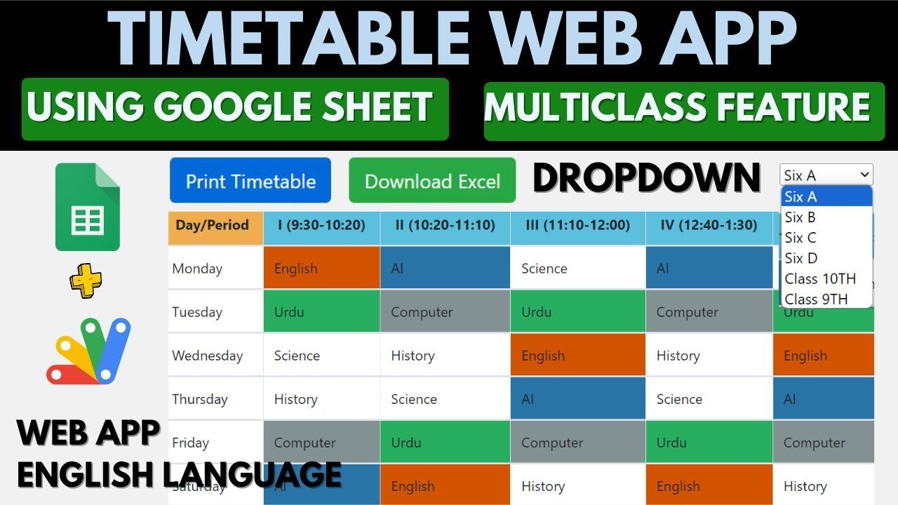 Time Table Web App | Display Google Sheet in Web App | B16 - YouTube
