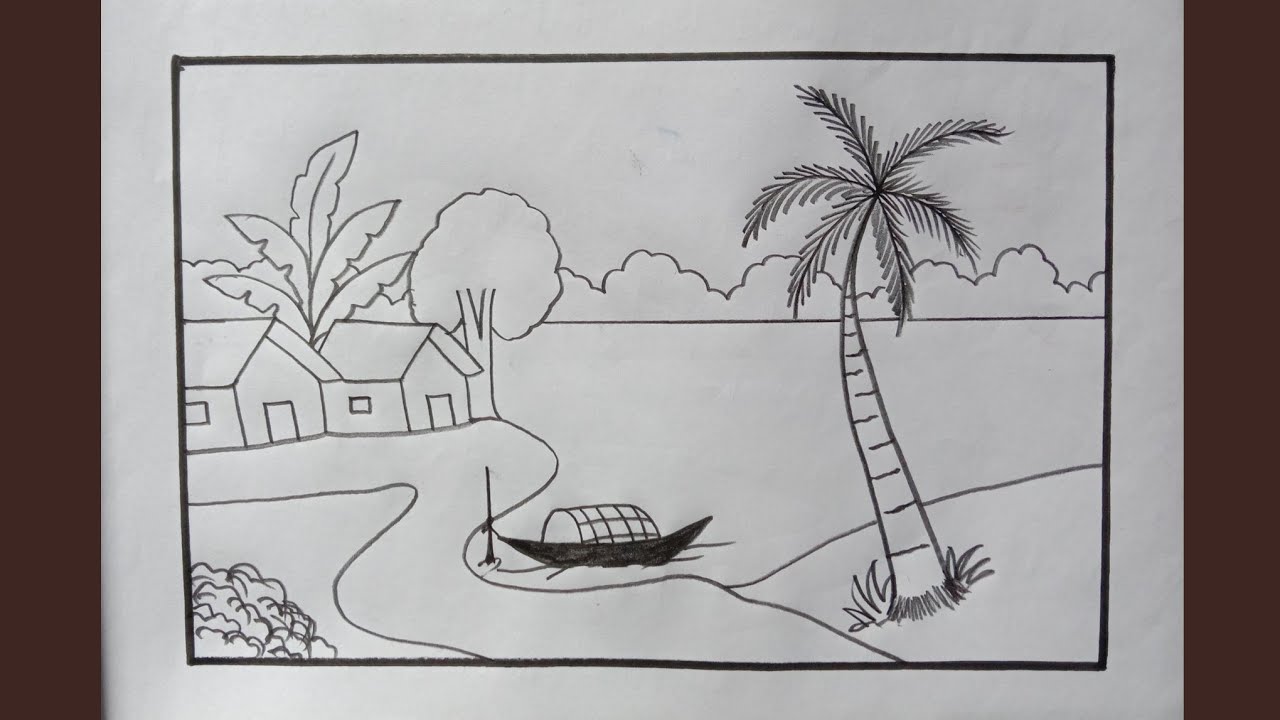 How to draw a village scenery step by step।। Village scenery drawing ...