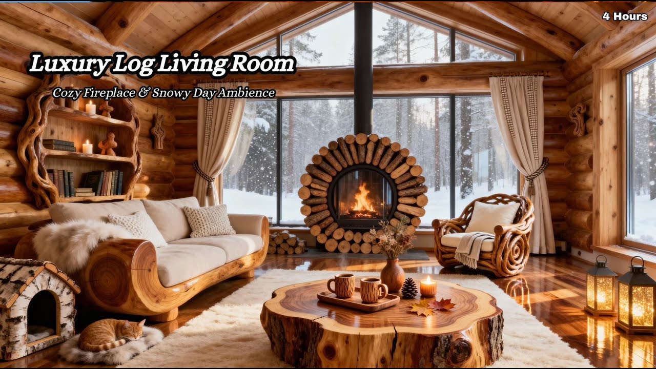 Step into a luxurious Scandinavian log living room, built entirely from ...