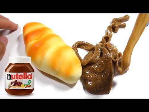 Making a slime with Nutella (spread it on bread and in one bite!) chocolate slime, Nutella slime