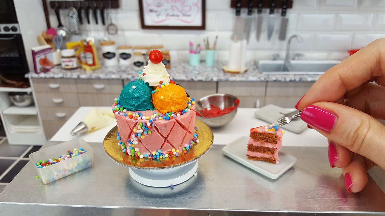 MINI REAL ice-cream cake🎂🍦/ mini real food/ mini functional kitchen ...