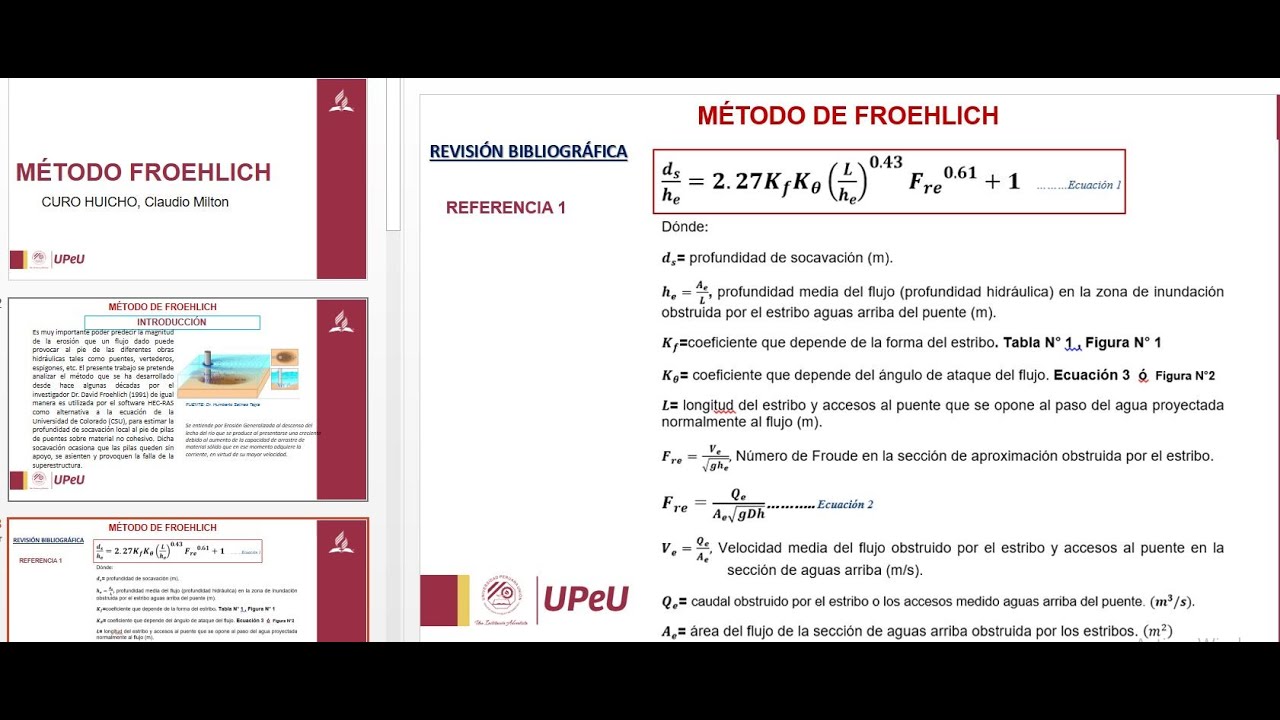 MÉTODO DE FROEHLICH PARA SOCAVACIÓN - YouTube
