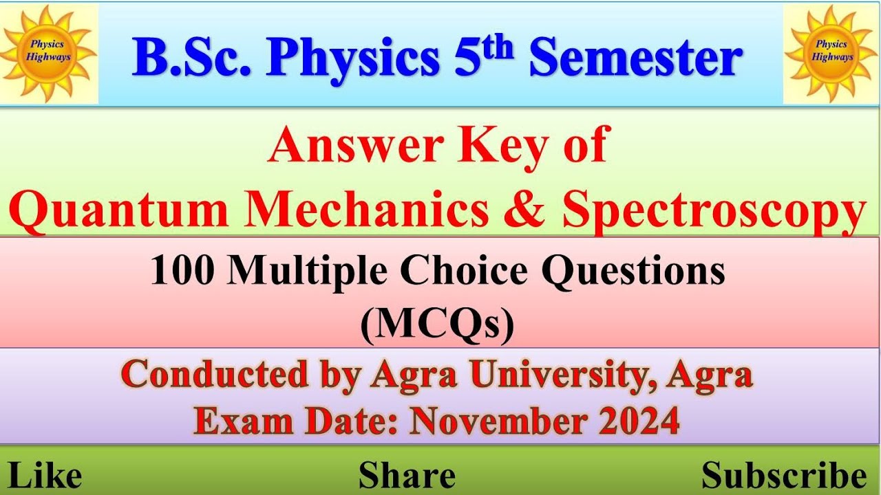 Answer key| BSc Physics 5th sem| Quantum mechanics & Spectroscopy| 2024 ...