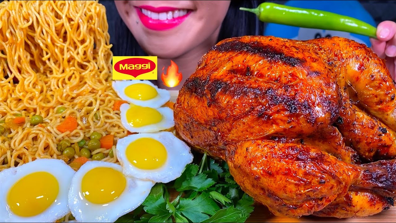 ASMR MAGGI NOODLES, WHOLE ROAST CHICKEN, EGGS, CHILI, MUKBANG MASSIVE ...