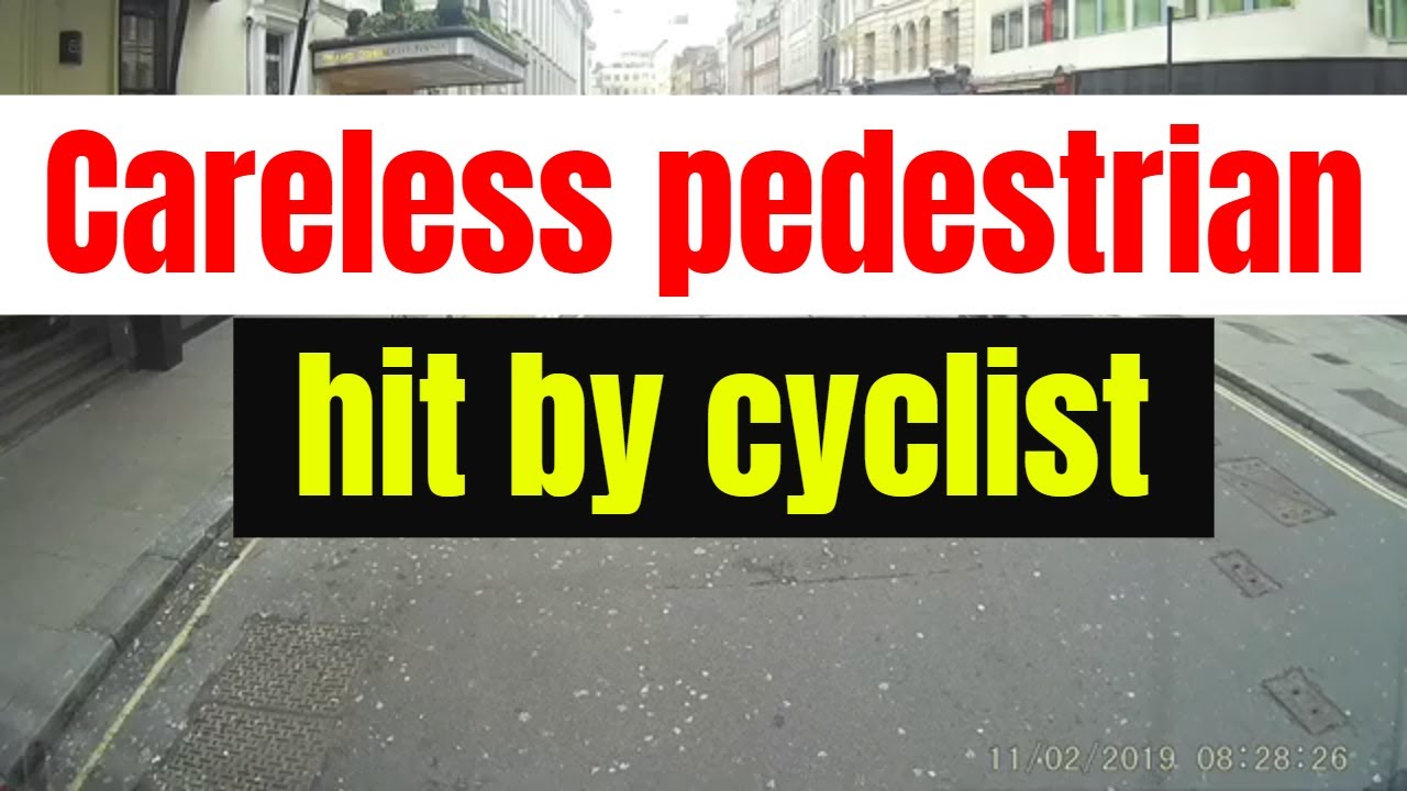 Careless pedestrian gets hit by cyclist - YouTube
