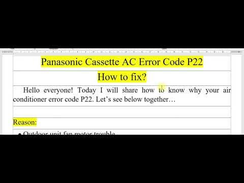 How To Fix Air Conditioner Fault Code P22 - Panasonic Cassette Error ...
