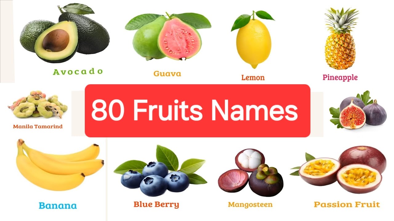 80 Fruits Names in English with pictures |80 Common words Fruits Names ...