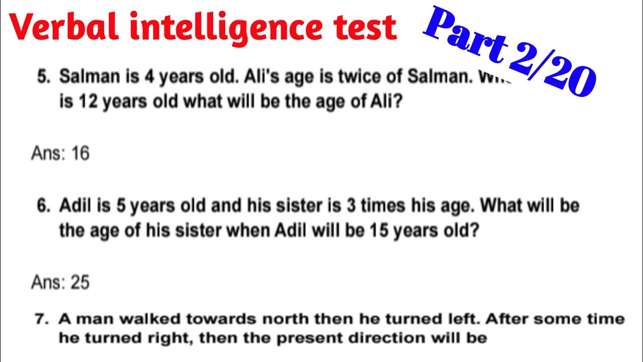 Verbal intelligence test| Verbal reasoning test | verbal intelligence ...