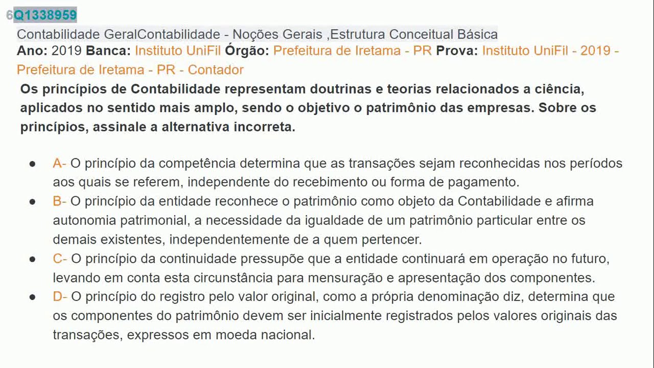CONTABILIDADE - CONCURSO Prova: Instituto UniFil - 2019 - Prefeitura de ...