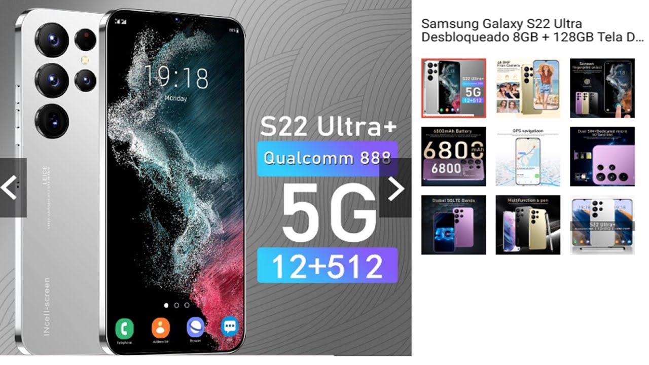 Samsung Galaxy S22 Ultra Desbloqueado 8GB + 128GB Tela De 6,7 Polegadas ...