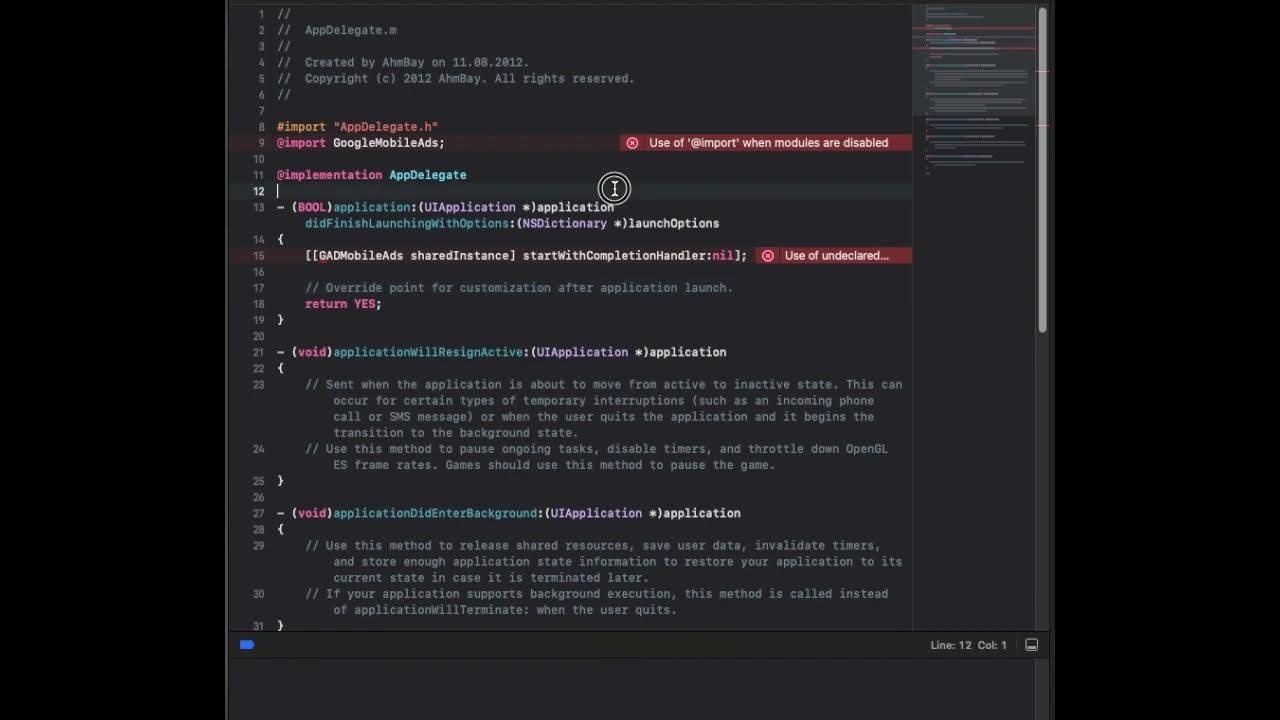 xCode use of @import when modules are disabled error while you trying to @import GoogleMobileAds ...