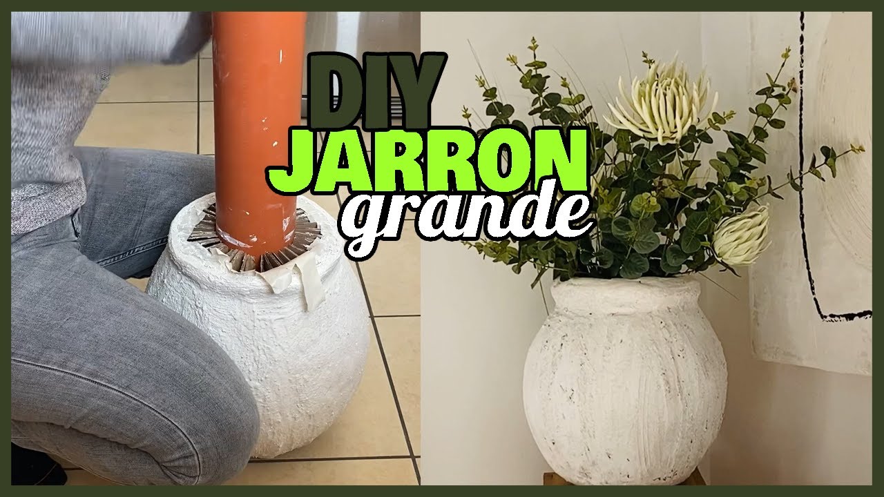 DIY JARRON DE CEMENTO GRANDE PARA LA SALA HECHO CON CARTON, CEMENTO ...