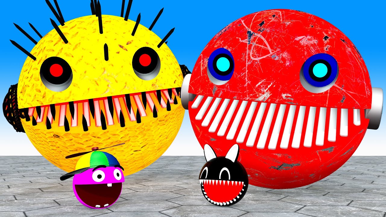 MS PACMAN & RED YELLOW MONSTER PACMAN VS TWO SPIKY MONSTER PACMAN ...