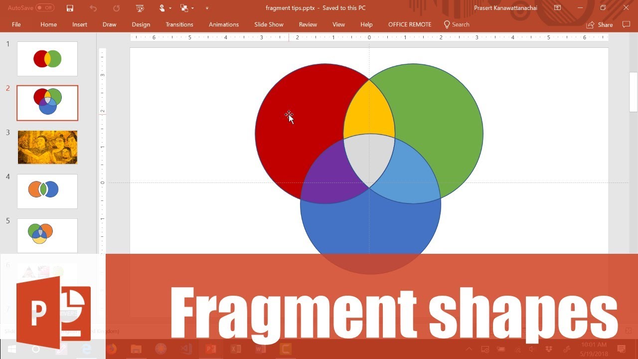 สอน PowerPoint: การแยก shapes ออกเป็นส่วน ๆ (fragment) - YouTube