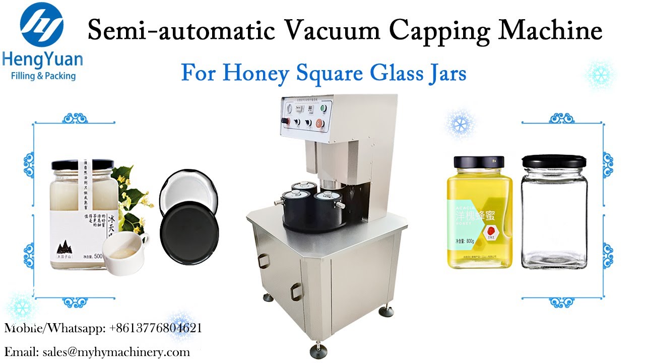 Semi-automatic Vacuum Capping Machine for Honey Square Glass Jars Lug Lid Twist-off Sealer - YouTube