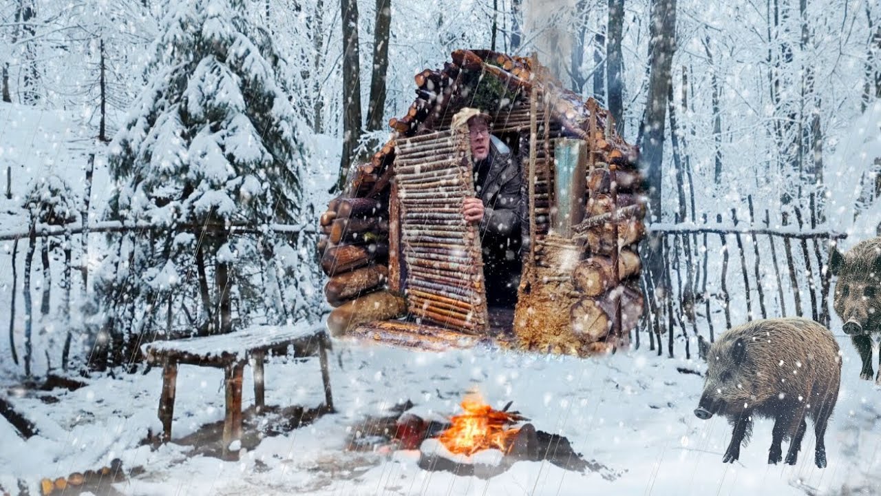 Cold Winter Night in My Log Shelter: Upgrading for Winter Survival ...