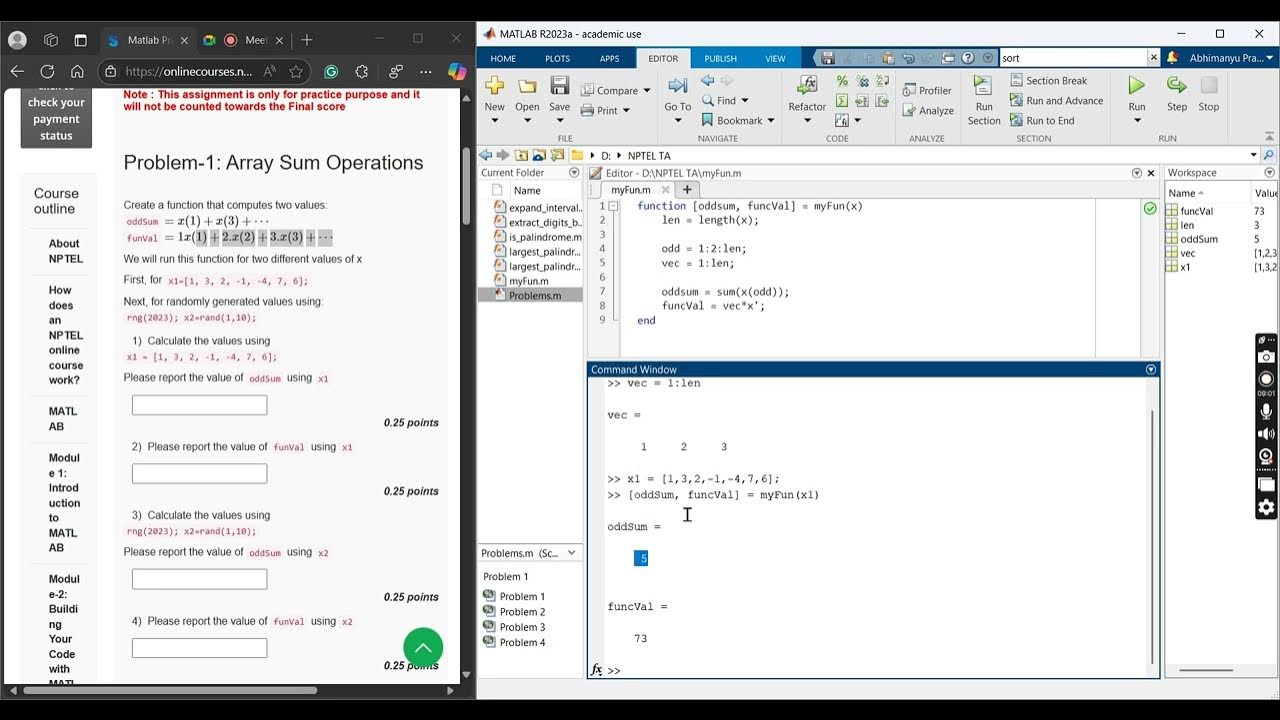 MATLAB for Numerical Computation (NPTEL): Interactive session (Week 2 ...