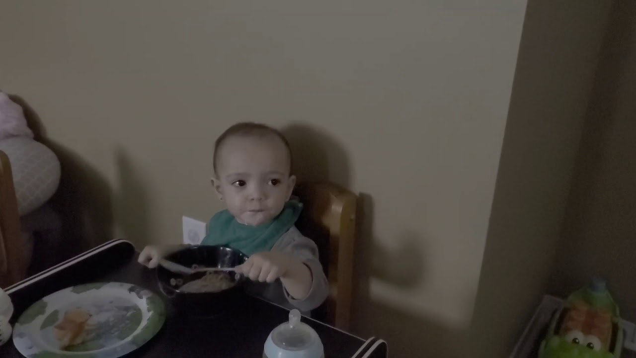 Our Baby loves Cereal, Cheerios with Milk - YouTube