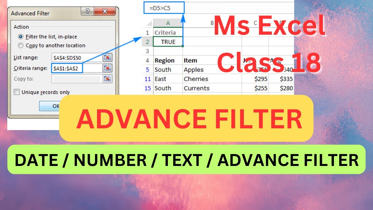 Excel Filter & Advance Filter Tutorial Number Date Text Filters # ...