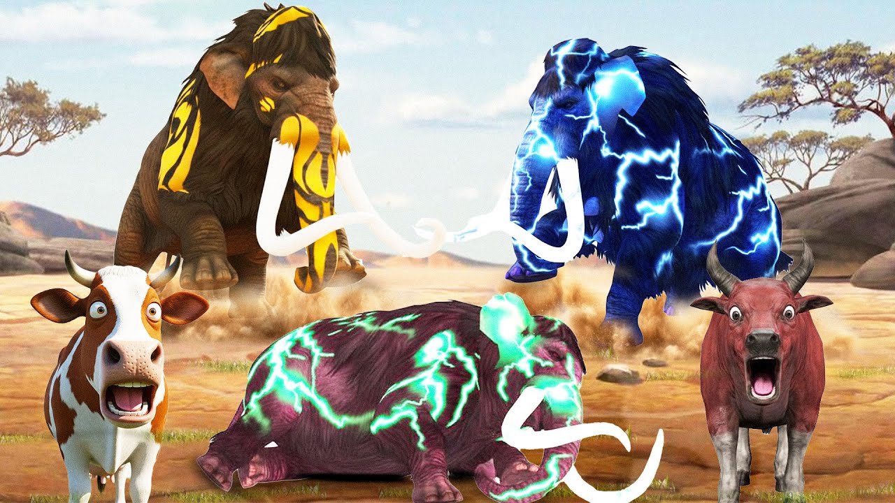 Giant Woolly Mammoth Vs Monster Mammoth Vs Giant Bull Cow Cartoon - YouTube