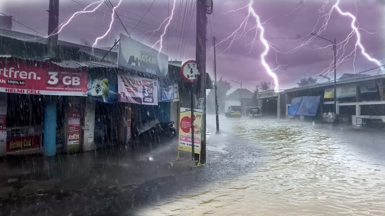 Heavy Rain in Rural Life | Lightning sounds are heard | Healing Rain ...
