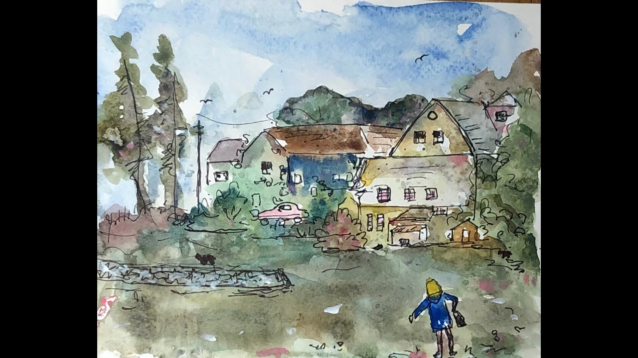 Which way should I go! Watercolor and pen - YouTube