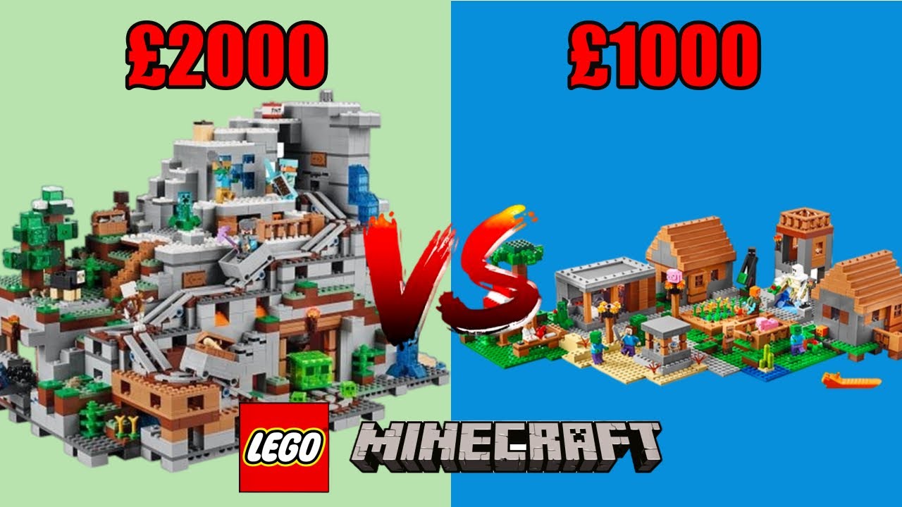 The Lego Minecraft Mountain Cave VS Lego Minecraft The Village! - YouTube