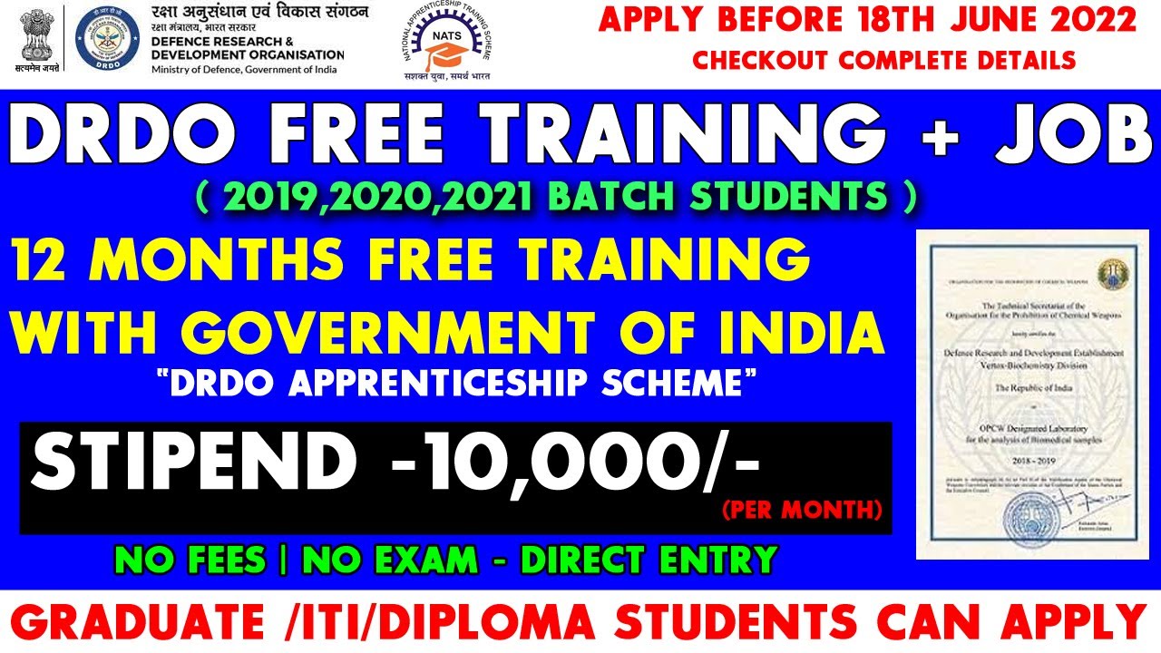 DRDO Free Training and Internship | Stipend upto 10,000 | JObs ...
