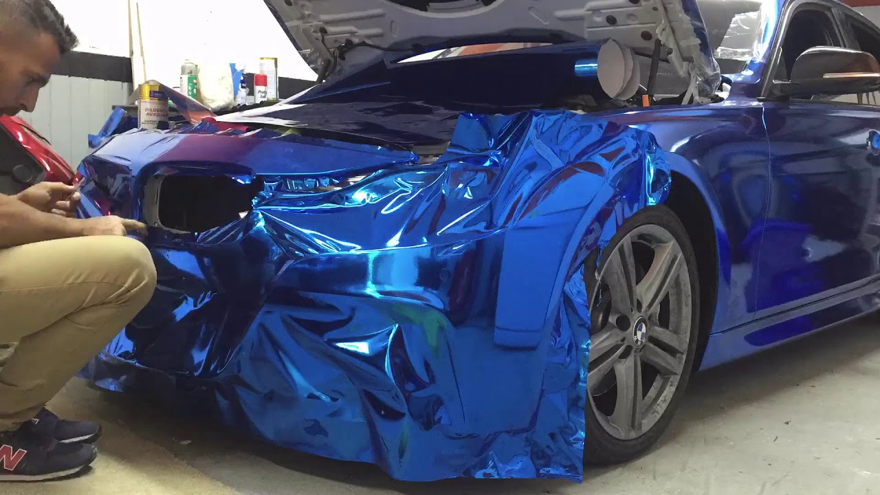 BMW 335 envelopada com cromo Chrome azul - YouTube