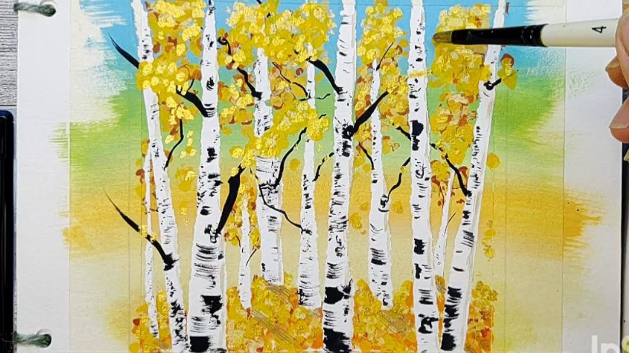 Painting a Cozy Fall Birch Tree Scene with Gouache | Easy Autumn Art ...