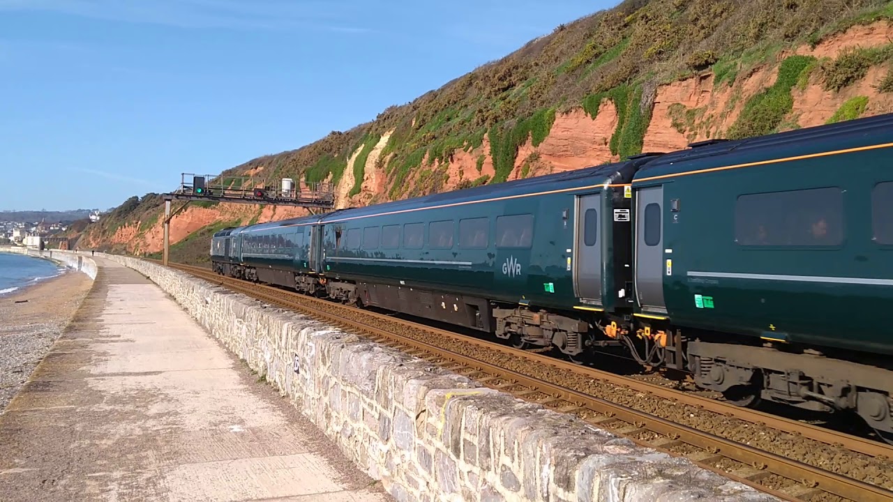 Trains. Short HST, Castle Class, on the Sea wall at Dawlish - YouTube