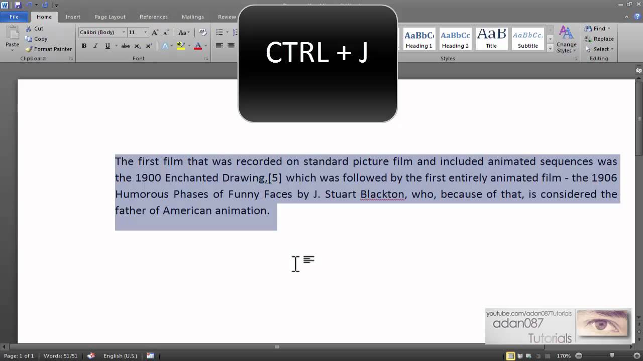 Word justified paragraph with keyboard - YouTube