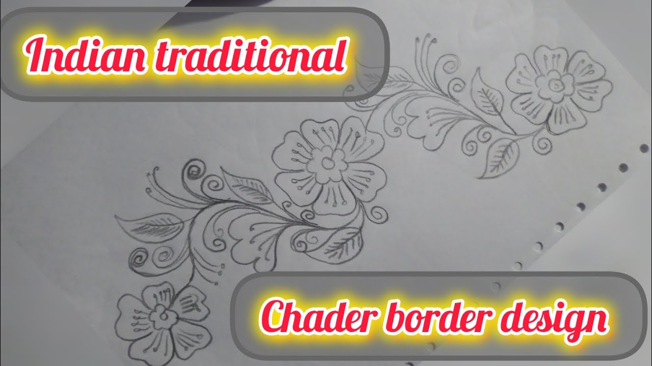 hand drawing of Indian traditional chader border design # ...