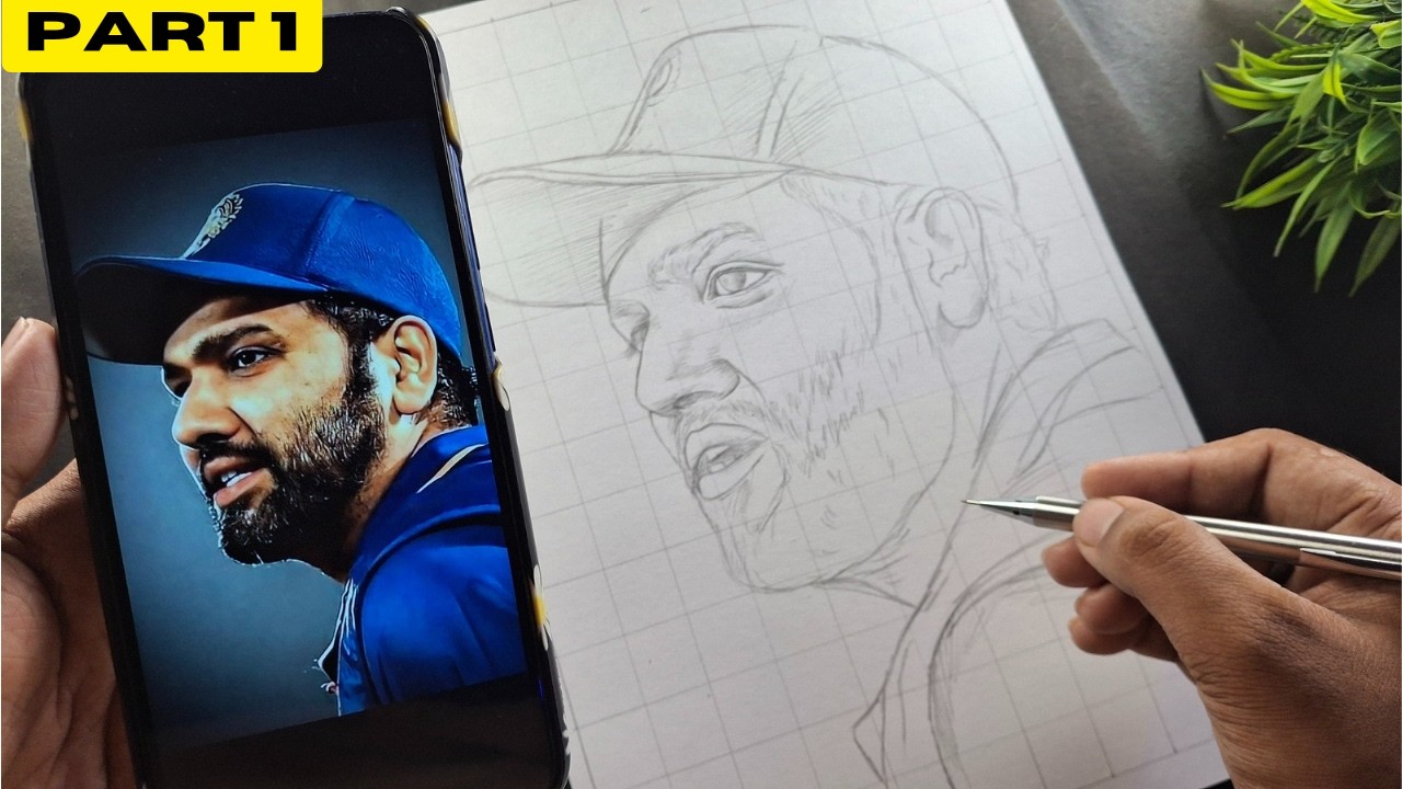Rohit Sharma Drawing 🇮🇳 How to draw , Grid Method , Outline Tutorial ...