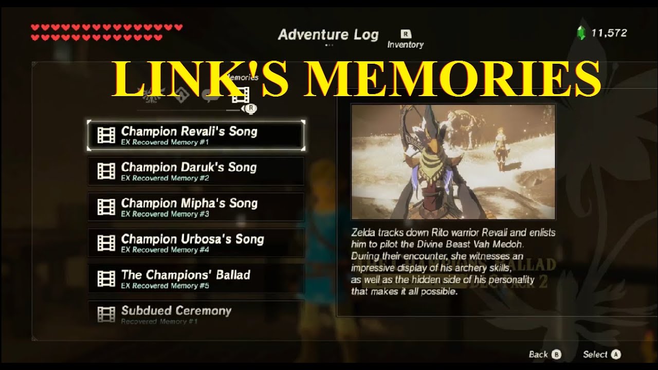 Zelda BOTW: Link's Memory Captured, Four Champions' Memories, and ...