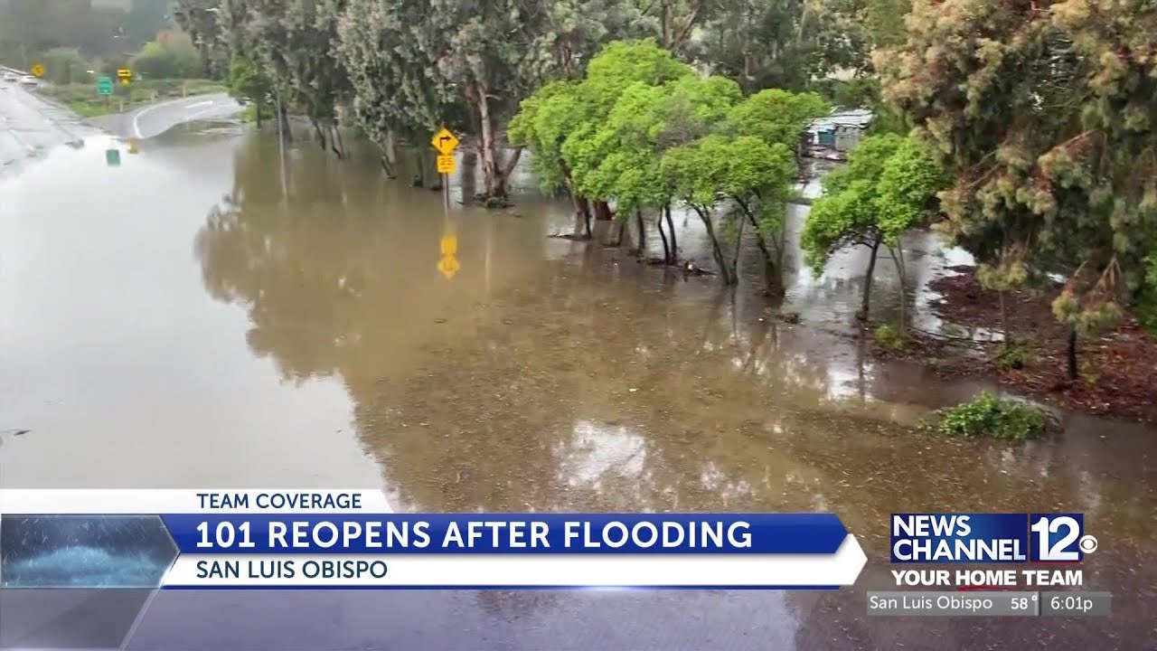 Highway 101 in SLO reopens after flooding causes it to shutdown - YouTube