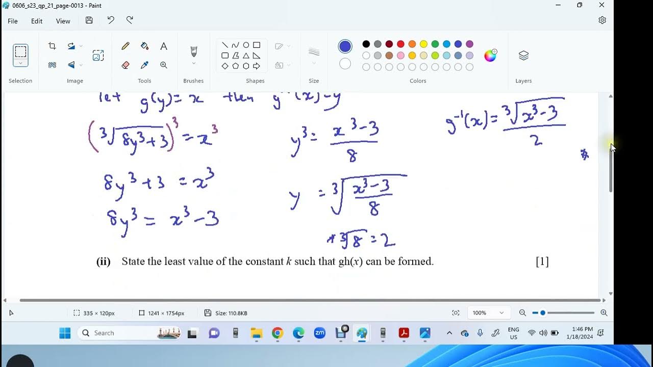 0606 s23 qp 21 Q8 b C1 Inverse Function & Composite Function - YouTube