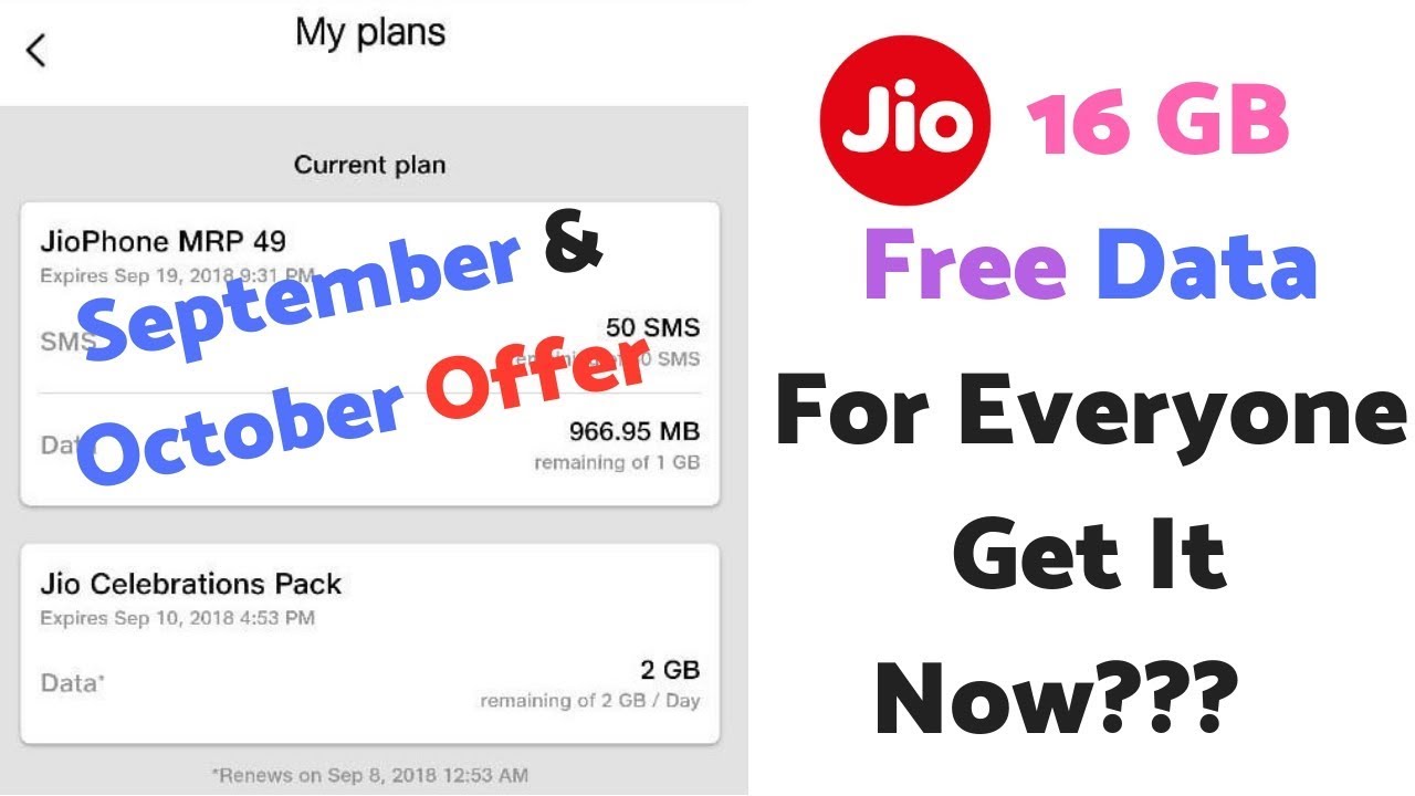 Jio 16 GB Free Celebration Offer - In Hindi | September 2018 - YouTube