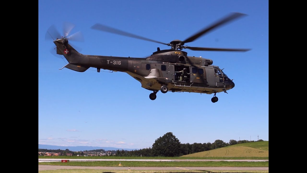 Swiss Air Force Super Puma startup and take off - YouTube