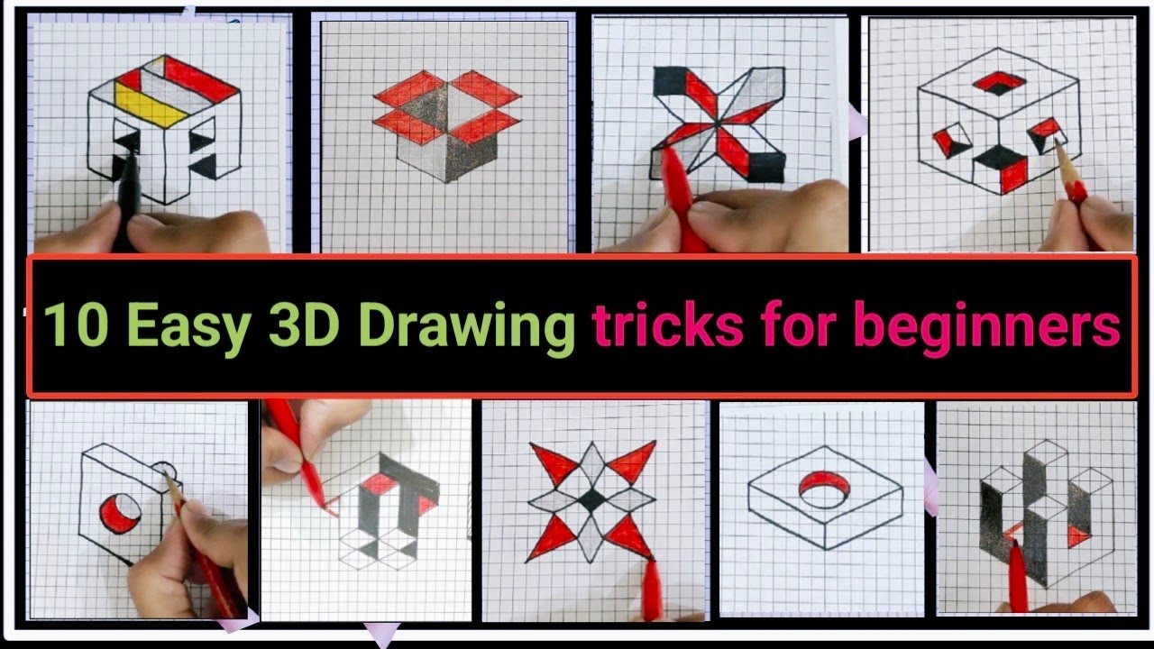 10 Easy 3D Drawing tricks for beginners 3D Optical design on squared ...