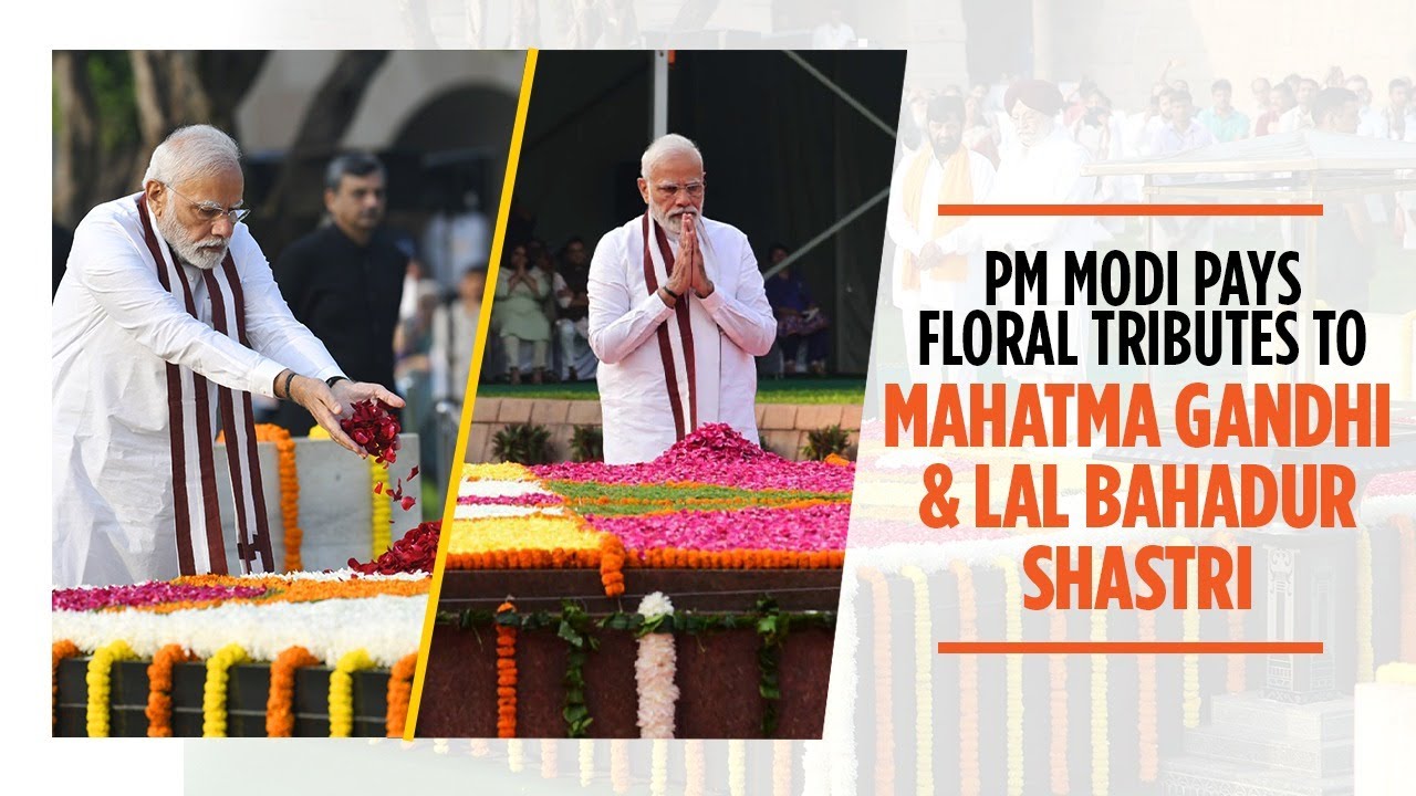 PM Modi pays floral tributes to Mahatma Gandhi & Lal Bahadur Shastri ...